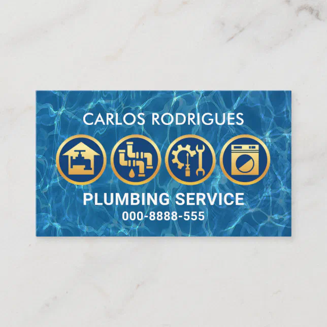Plumber's Majestic Gold Plumbing Icons Business Card | Zazzle