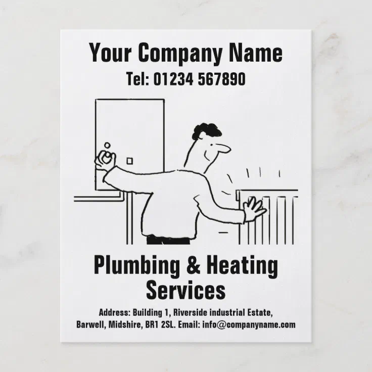 Plumbing & Heating Services Cartoon Design Flyer | Zazzle