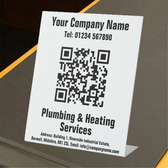 Plumbing & Heating Services QR Code Design Pedesta Pedestal Sign | Zazzle