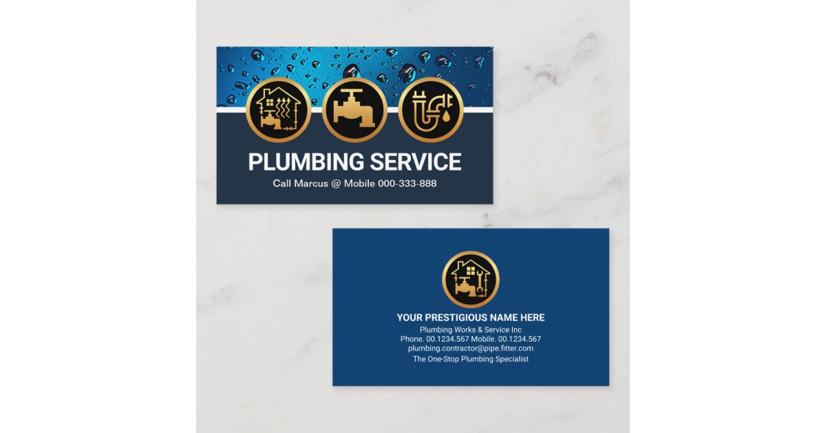 Plumbing Icons Water Drop Business Card | Zazzle