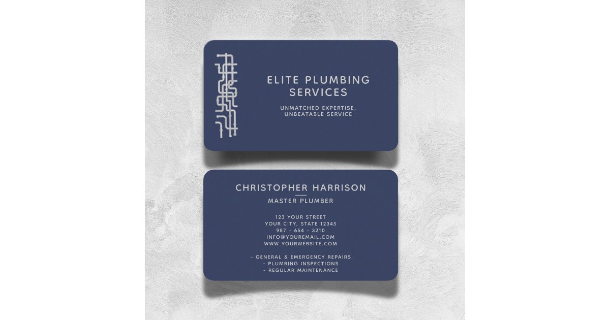Plumbing Repair Service Water Pipes Navy Modern Business Card | Zazzle