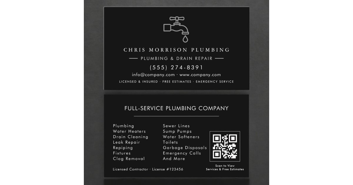 Plumbing Service QR Code Faucet Water Drop Icon Business Card | Zazzle