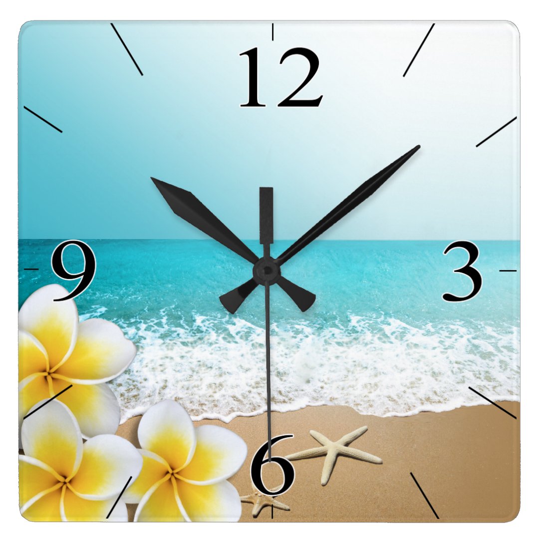 Plumeria Beach Tropical Island Square Wall Clock | Zazzle
