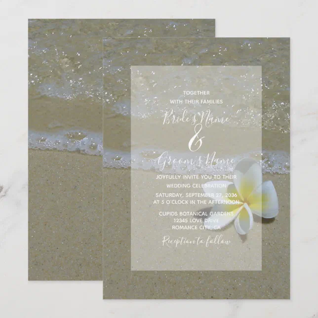 Plumeria Frangipani On Sand Wedding Invitations | Zazzle