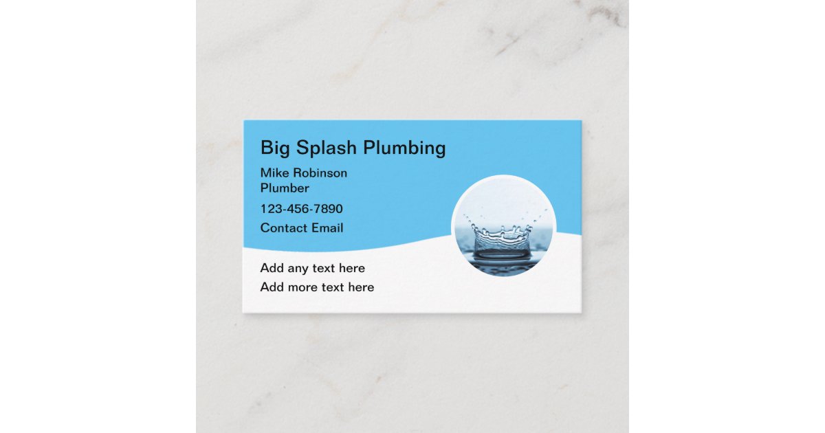 Pluming Modern Water Splash Theme Business Card | Zazzle