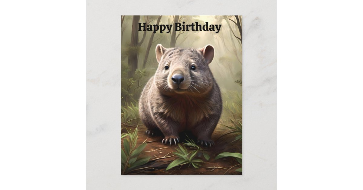 Plump Brown Australian Wombat, Birthday Postcard | Zazzle