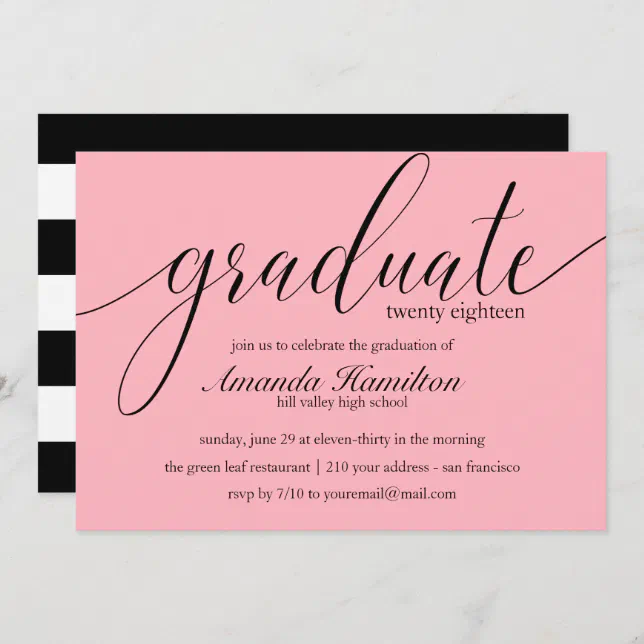 Plush Pink typography Graduation Invitation | Zazzle