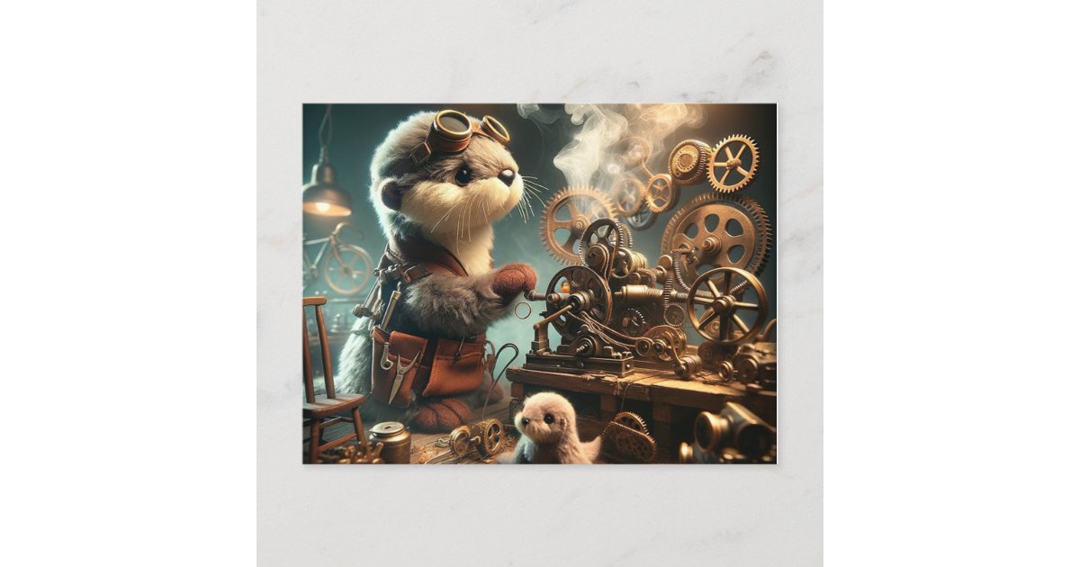 Plush Steampunk Otter and Seal Postcard | Zazzle