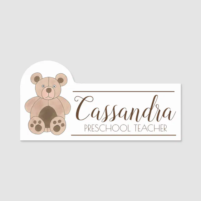 Plush Teddy Bear Preschool Teacher Toy Store Name Tag | Zazzle