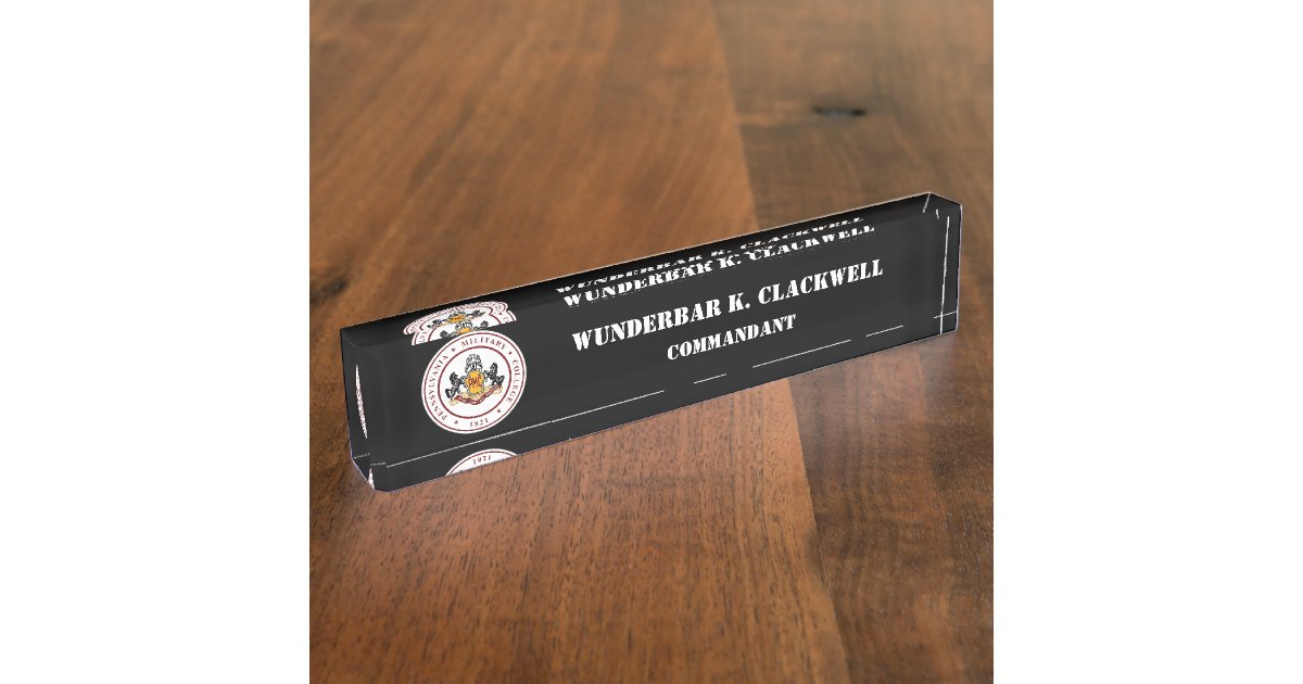 PMC DESK NAMEPLATE w/Classic PMC Seal (WHT TEXT) | Zazzle