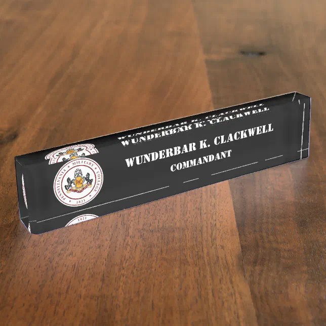 PMC DESK NAMEPLATE w/Classic PMC Seal (WHT TEXT) | Zazzle