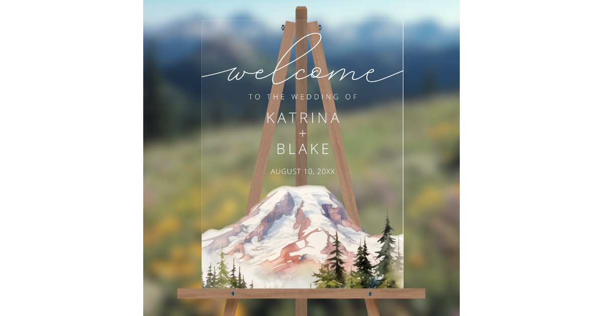 PNW Mount Rainier Wedding Welcome Acrylic Sign | Zazzle