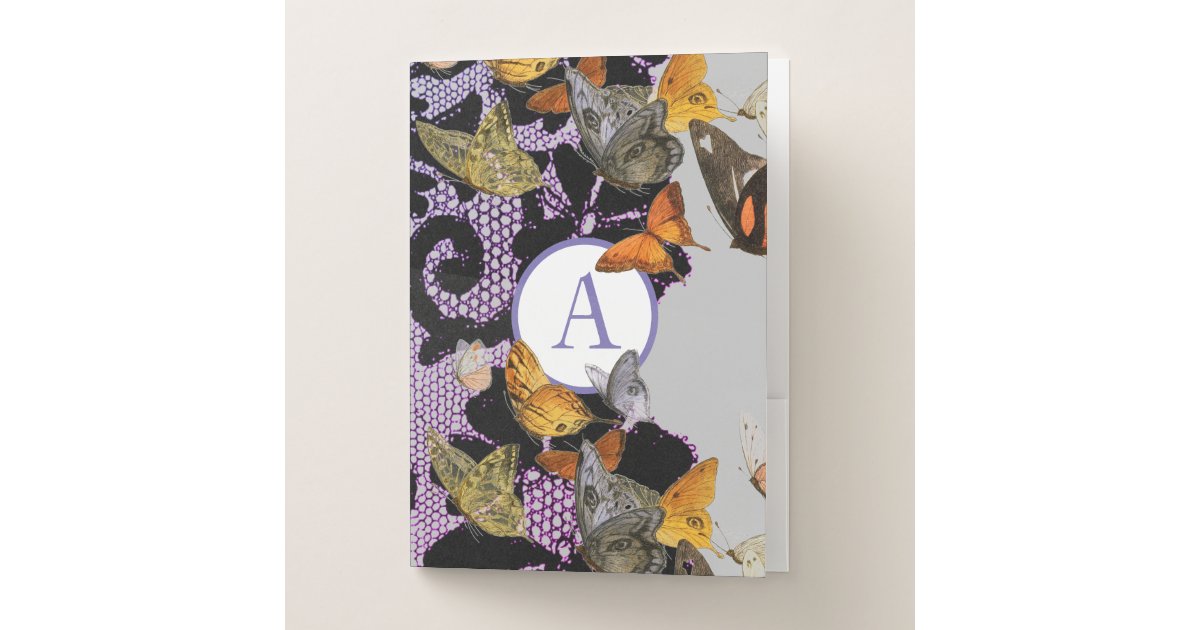 POCKET FOLDER LACE IN BUTTERFLIES CUSTOM INITIAL | Zazzle