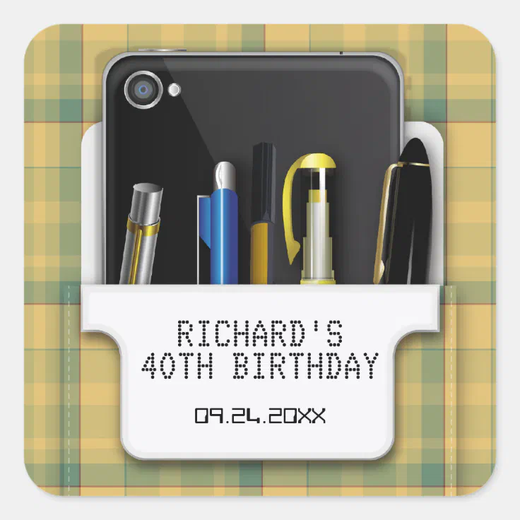 Pocket Protector Geek Party Square Sticker | Zazzle