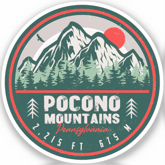 Pocono Mountains PA Retro Sunset Souvenirs Sticker | Zazzle