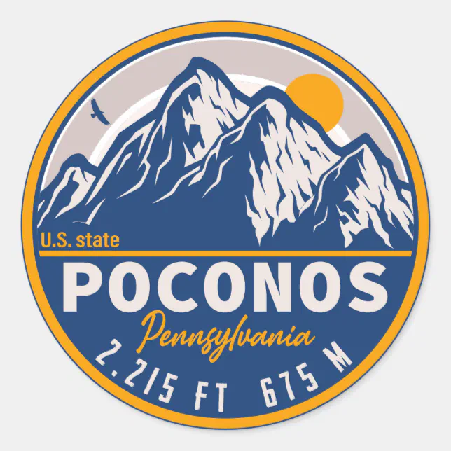 Poconos Mountains Pennsylvania Hiking Sunset Classic Round Sticker | Zazzle