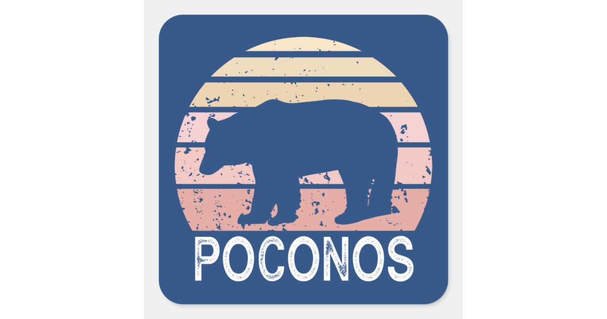 Poconos Retro Bear Square Sticker | Zazzle