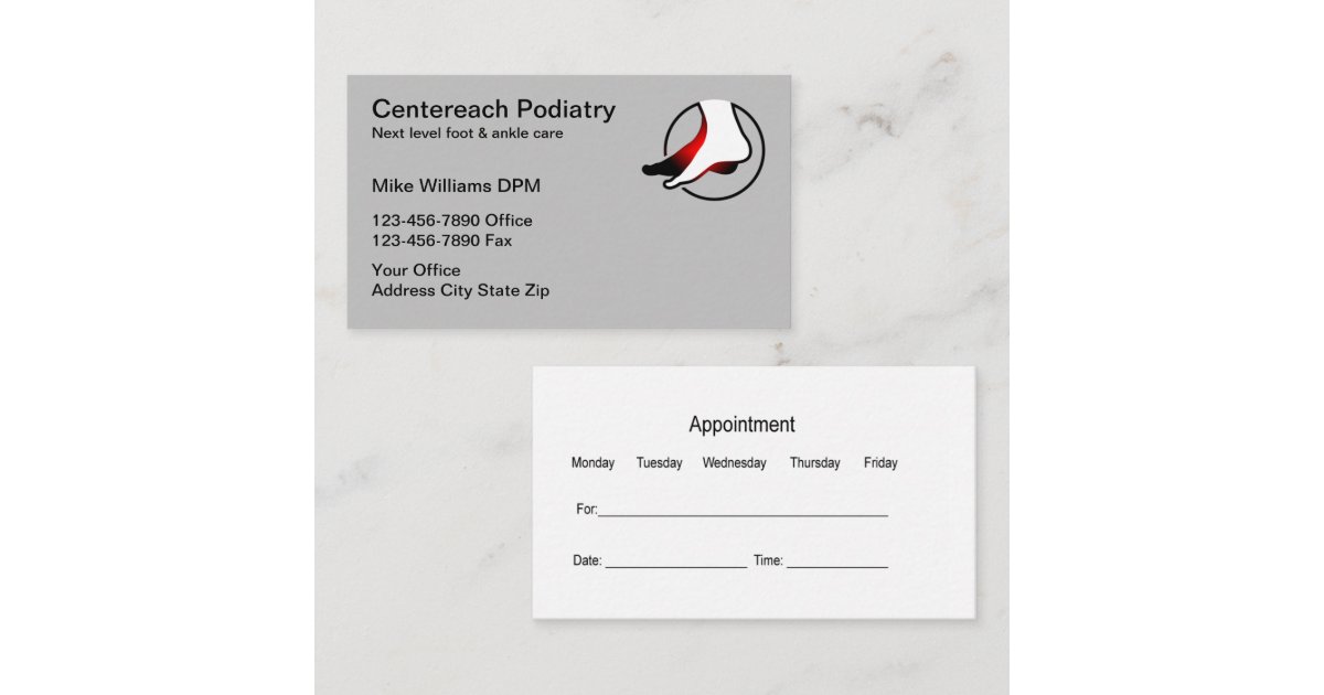 Podiatrist Business Card Appointment Template | Zazzle