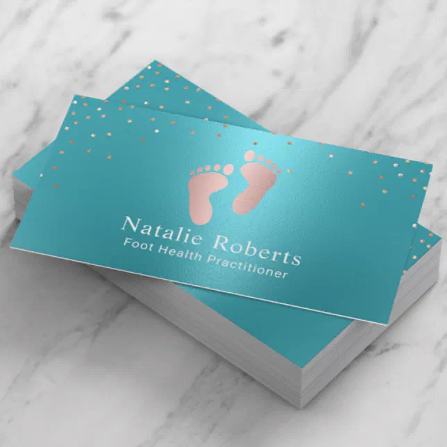 Podiatrist Foot Massage Turquoise & Rose Gold Business Card | Zazzle