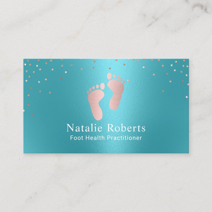 Podiatrist Foot Massage Turquoise & Rose Gold Business Card | Zazzle