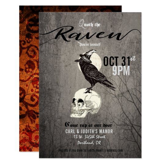 Poe Raven Halloween Party Invitation | Zazzle.com