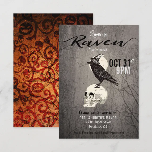 Poe Raven Halloween Party Invitation | Zazzle