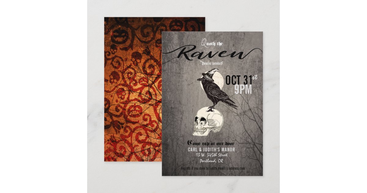 Poe Raven Halloween Party Invitation | Zazzle