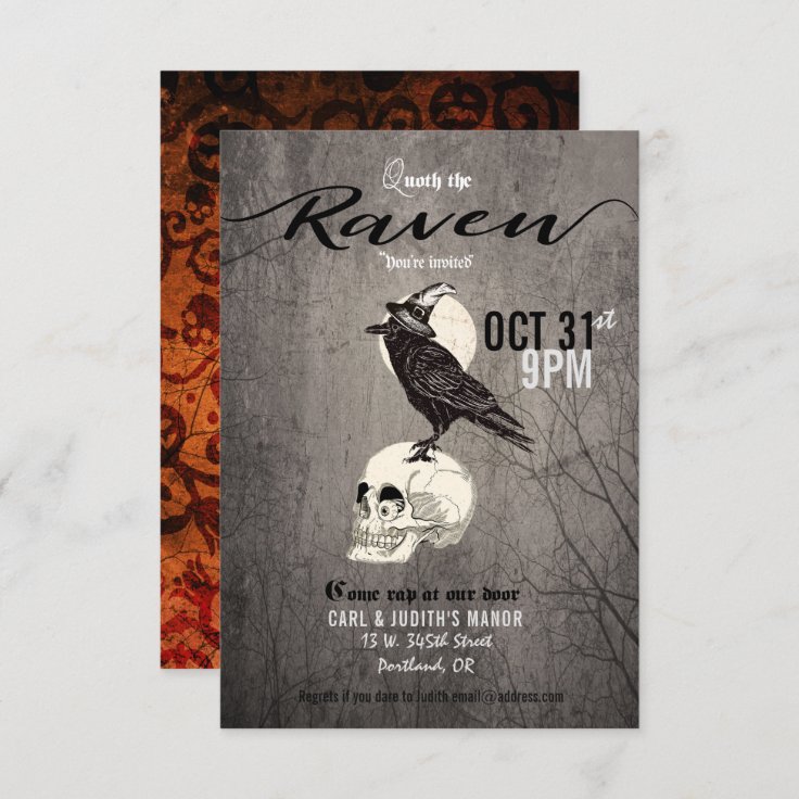 Poe Raven Halloween Party Invitation | Zazzle