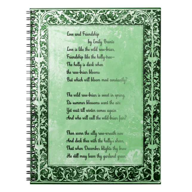 Poem Love and Friendship by Emily Bronte Notebook | Zazzle