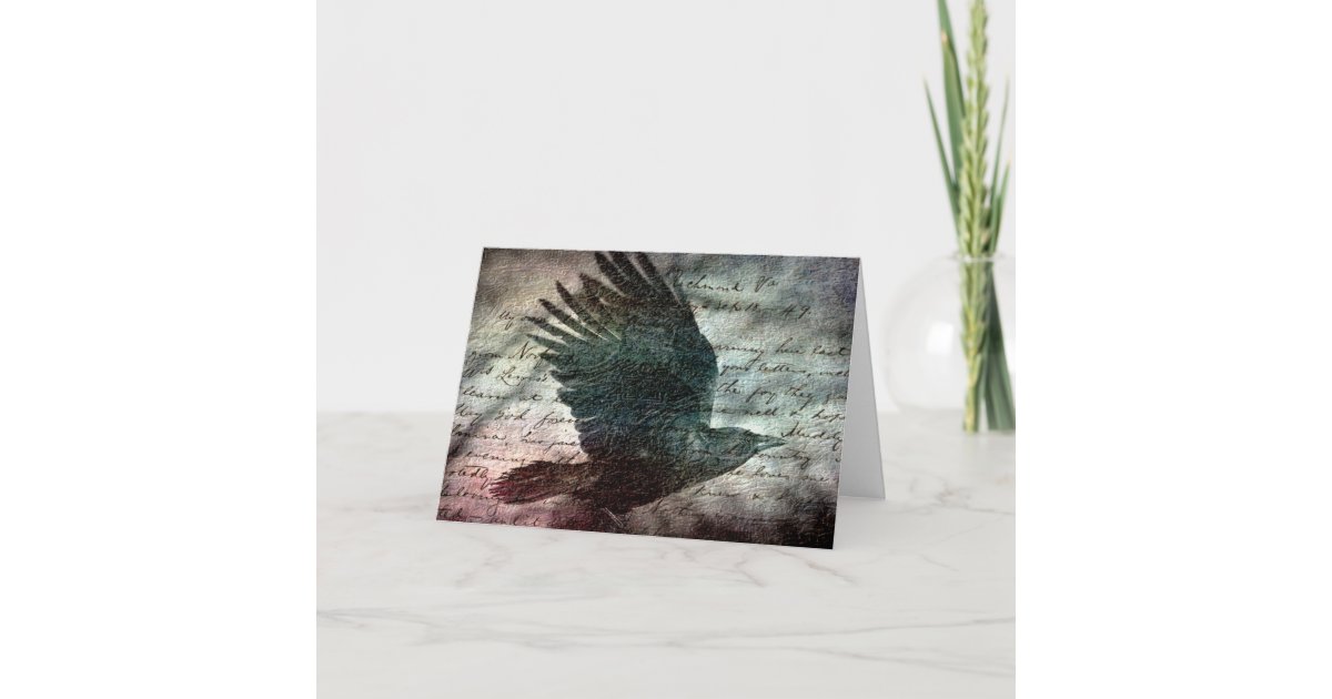 Poe's Grunge Raven, Birthday Card | Zazzle