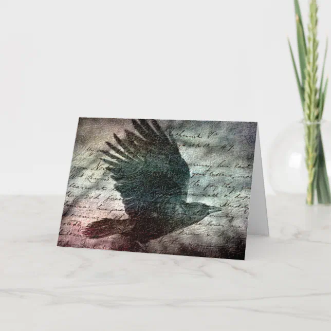 Poe's Grunge Raven, Birthday Card | Zazzle