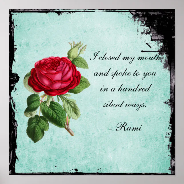 Poetic Rumi Quote Typography with Vintage Red Rose Poster | Zazzle