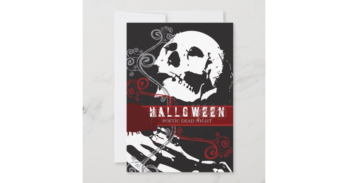 Poetic Skeleton Death Scary Gothic Halloween Party Invitation | Zazzle