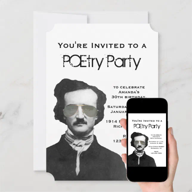 POEtry Party Invitations with Edgar Allan Poe | Zazzle