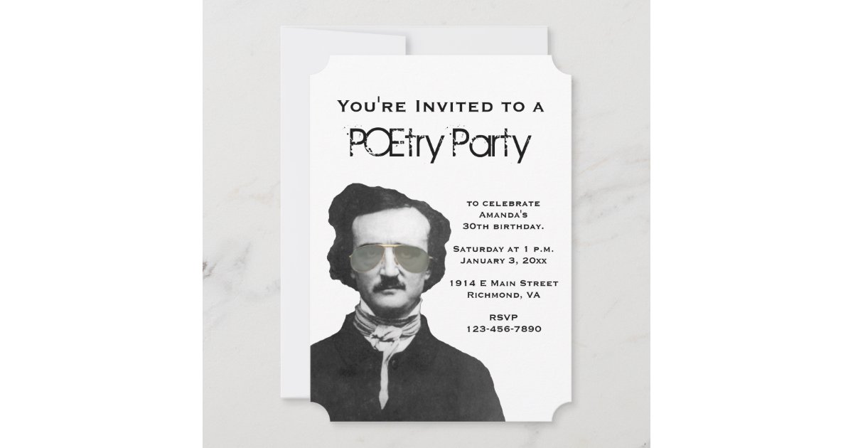 POEtry Party Invitations with Edgar Allan Poe | Zazzle