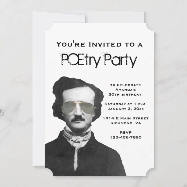 POEtry Party Invitations with Edgar Allan Poe | Zazzle