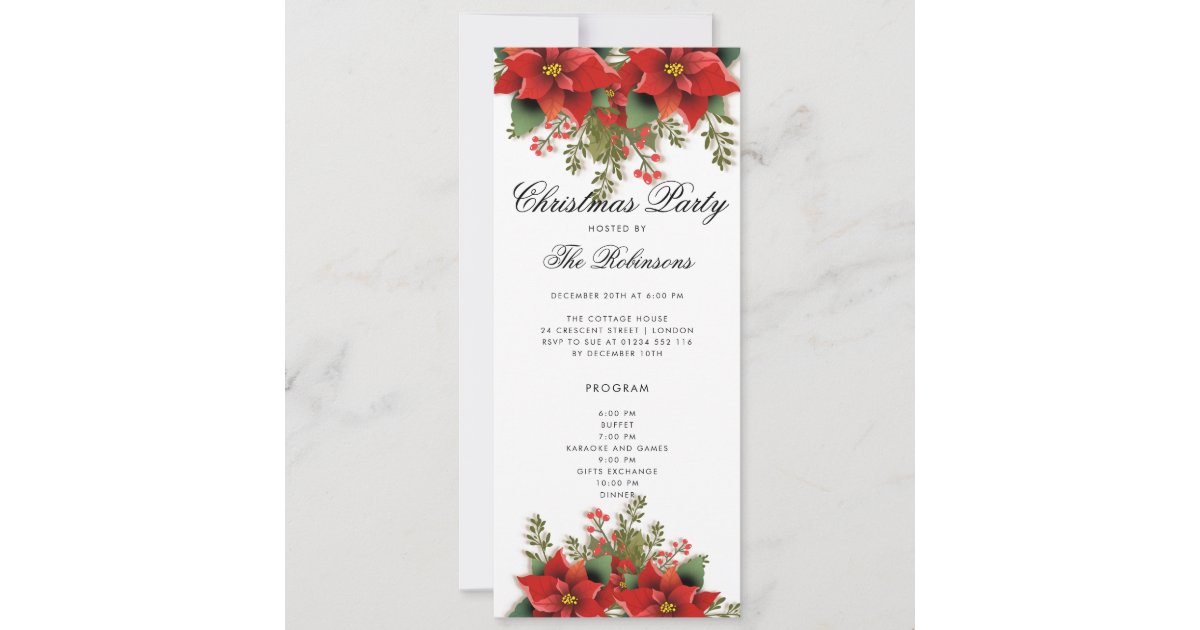 Poinsettia Christmas Invite Program & Menu | Zazzle