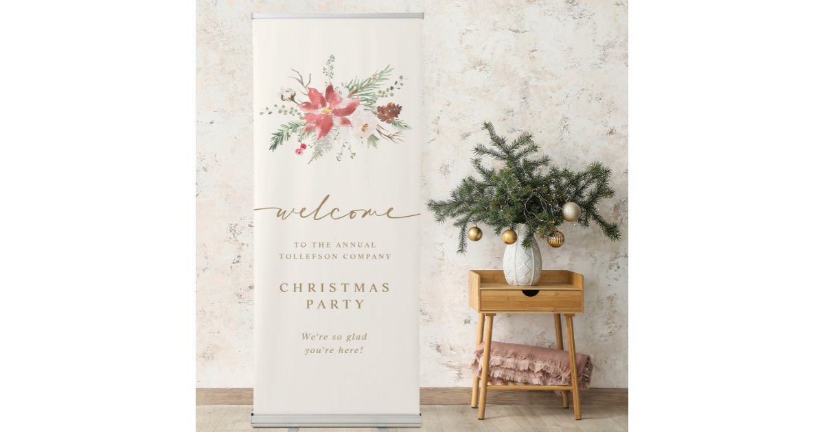 Poinsettia Christmas Party Welcome Sign Banner | Zazzle