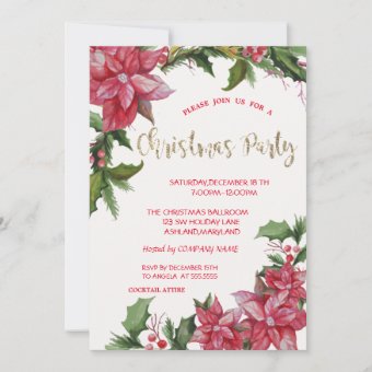 Poinsettia,Confetti,Red Company Christmas Party Invitation | Zazzle