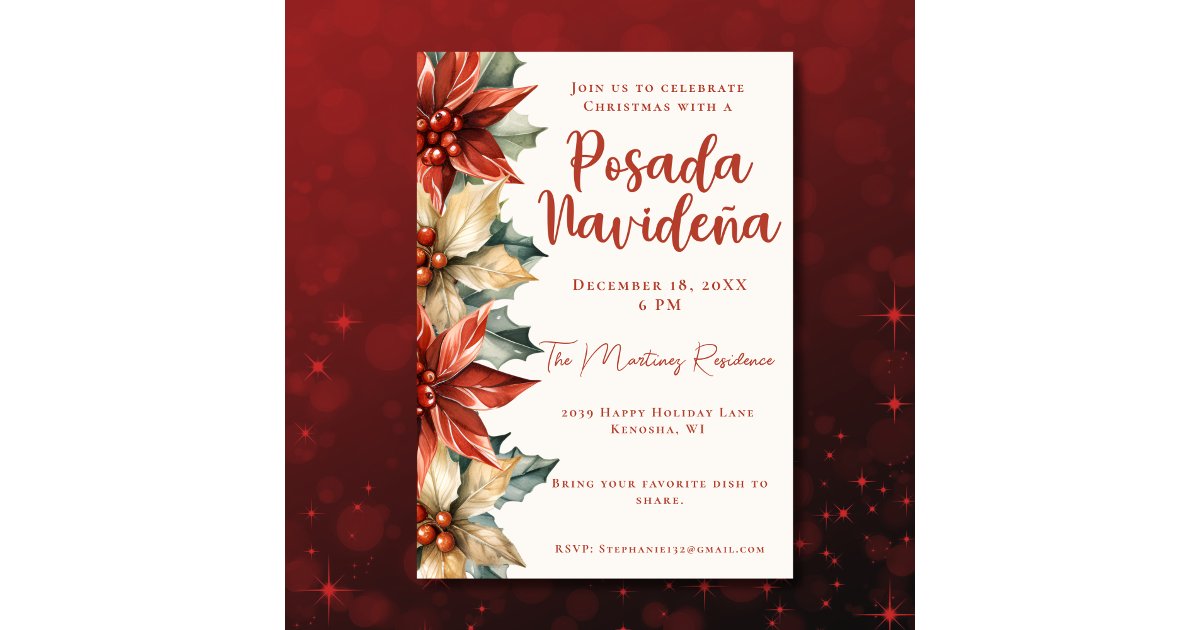Poinsettia Festive Mexican Posada Navideña Invitation | Zazzle