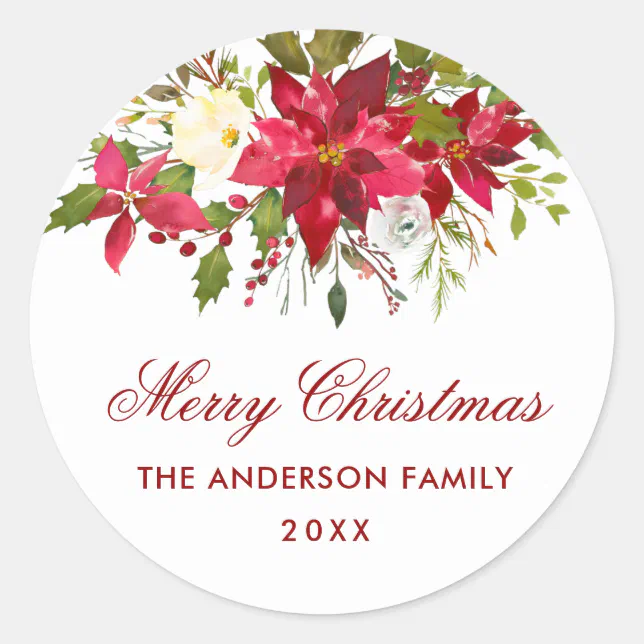 Poinsettia Floral Christmas Red Envelope Seal | Zazzle