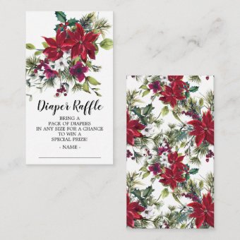 Poinsettia Holly Baby Shower Diaper Raffle Ticket Enclosure Card | Zazzle