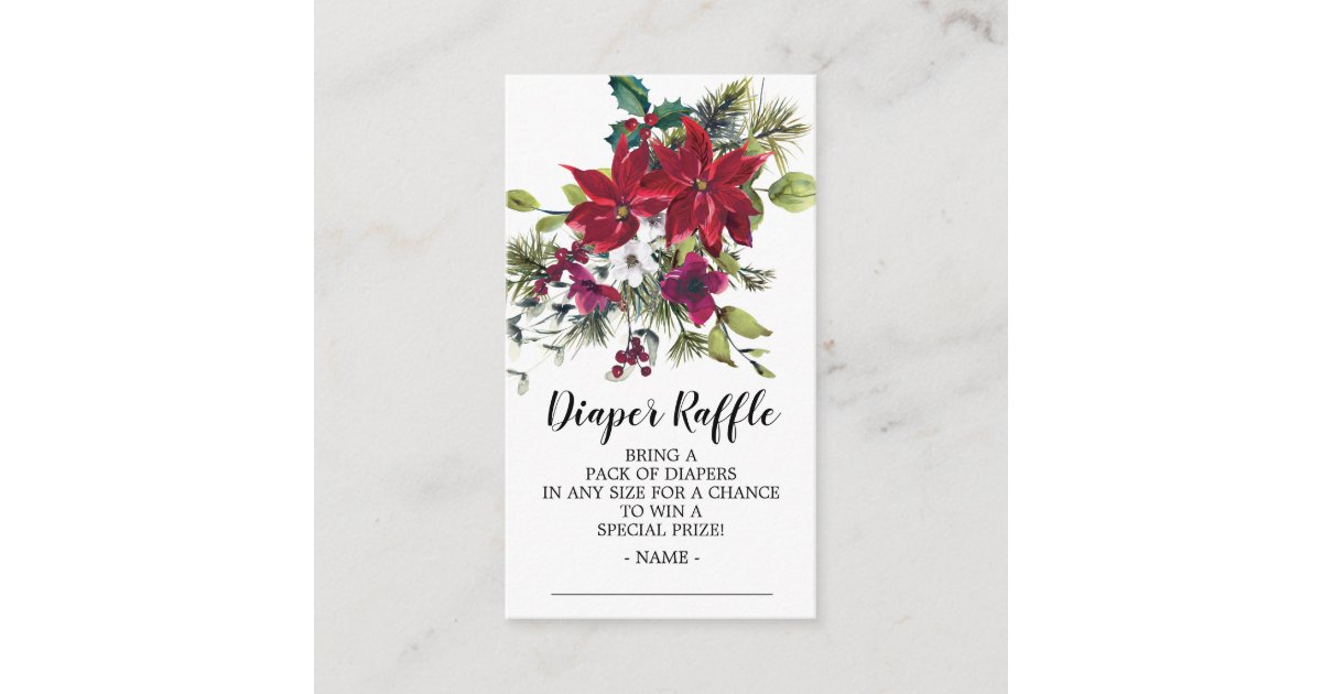 Poinsettia Holly Baby Shower Diaper Raffle Ticket Enclosure Card | Zazzle
