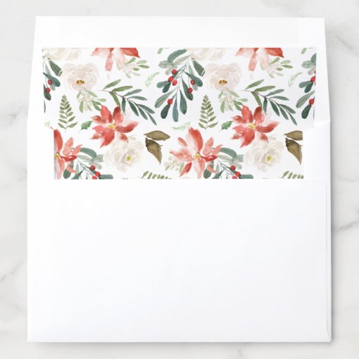 Poinsettia Holly Berry Ivory Floral Holiday Season Envelope Liner | Zazzle