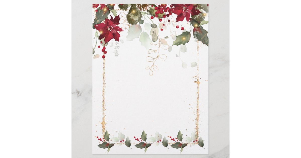Poinsettia Holly Christmas Letterhead | Zazzle