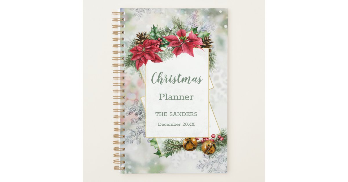 Poinsettia, holly, mistletoe, pine Christmas Planner | Zazzle