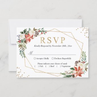 Poinsettia Ivory Floral Geometric Gold Frame RSVP | Zazzle