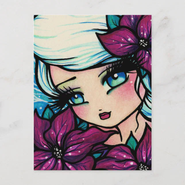 Poinsettia Pixie Christmas Fairy Snow Postcard | Zazzle