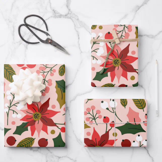 Poinsettia winter holiday wrapping paper | Zazzle