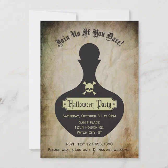 Poison Bottle Halloween Party Invitation | Zazzle